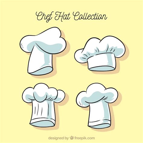손으로 그린 스타일의 요리사 모자 4 개 프리미엄 벡터