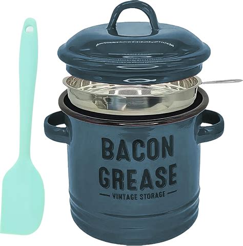 Bacon Grease Container With Strainer And Spatula Large