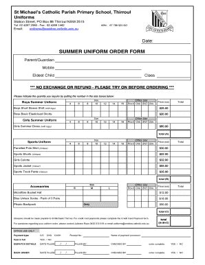 Uniform Order Form Template Excel PdfFiller