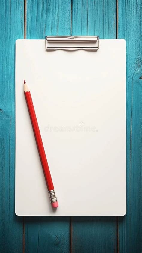 Educational Setting Notepad And Red Pencil On Blue Wooden Background Stock Illustration