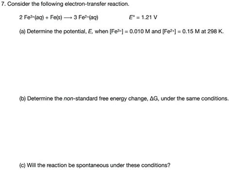 Solved Consider The Following Electron Transfer Reaction Fe3 Aq Fe S