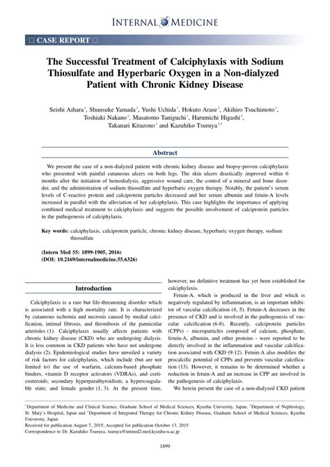 Pdf The Successful Treatment Of Calciphylaxis With Sodium Thiosulfate
