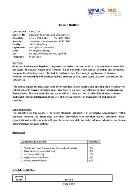 Dao1704 Decision Analytics Using Spreadsheets Page 1 Of 3 Course Outline Course Code Dao