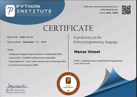 🎓 Just Earned My Python Certification Manas Vineet