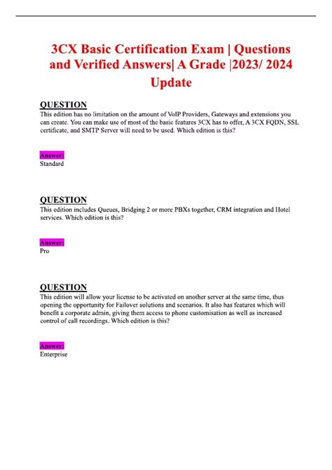 3cx Basic Certification Exam Questions And Verified Answers A Grade 2024 Update 2025 3cx