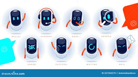 Chatbot Character Avatar Icon Set Stock Vector Illustration Of Service Emoticon 267304270