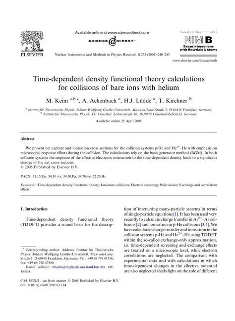 Pdf Time Dependent Density Functional Theory Calculations For Collisions Of Bare Ions With