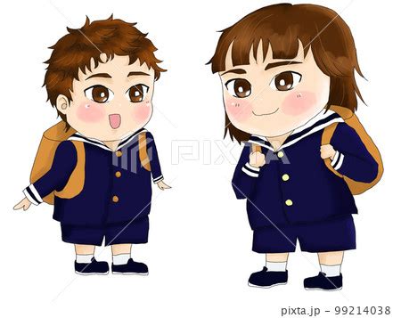 入園で園服を着る男の子と女の子のイラスト素材 99214038 PIXTA