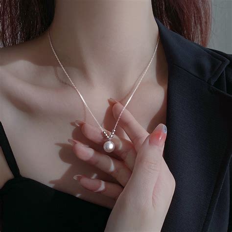 925 Silver Korean Pearl Necklace Graceful Fashionable Round Beads