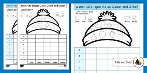 Winter 2d Shapes Color Count And Graph Worksheet Twinkl