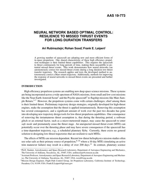 pdf neural network based optimal control resilience to missed thrust