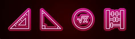 선 설정 삼각형 눈금자 삼각형 수학 X 글리프의 제곱근 및 주판 빛나는 네온 아이콘입니다 벡터 0명에 대한 스톡 벡터 아트 및 기타 이미지 Istock