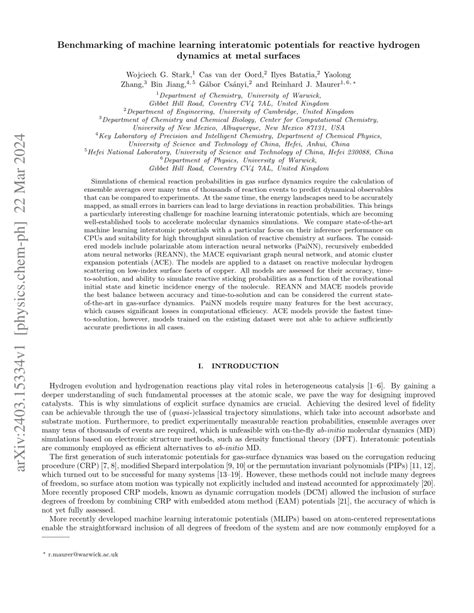 Pdf Benchmarking Of Machine Learning Interatomic Potentials For Reactive Hydrogen Dynamics At