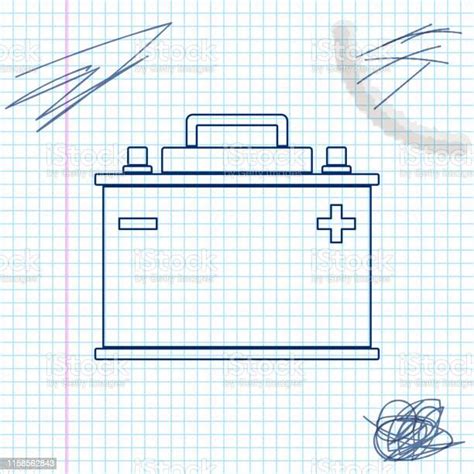 자동차 배터리 라인 스케치 아이콘 흰색 배경에 격리 축압기 배터리 에너지 전력 및 전기 축압기 배터리 벡터 일러스트레이션 Generic에 대한 스톡 벡터 아트 및 기타