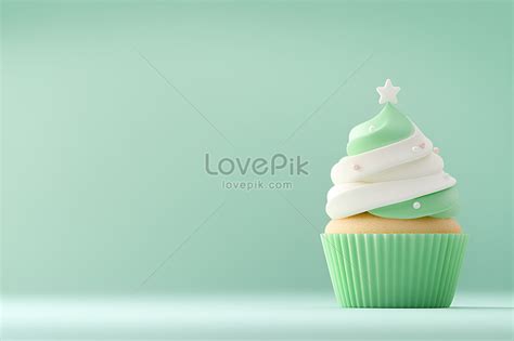 녹색 배경에 크리스마스 트리 컵케이크