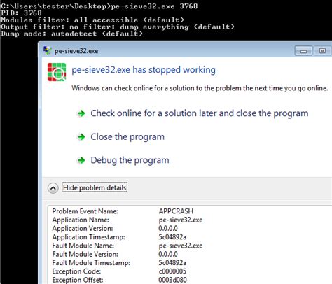 crash during scan · issue 24 · hasherezade pe sieve · github