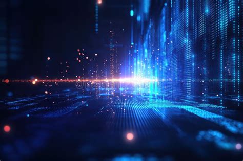 Futuristic Digital Cityscape Glowing Blue Lights Data Stream Technology Stock Illustration