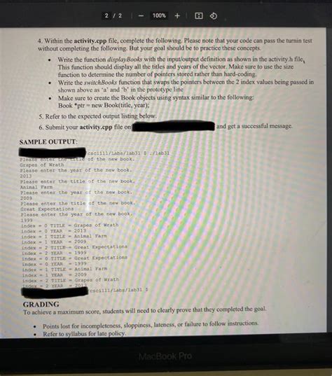 solved 1 2 100 0 lab 31 vector with pointers to class