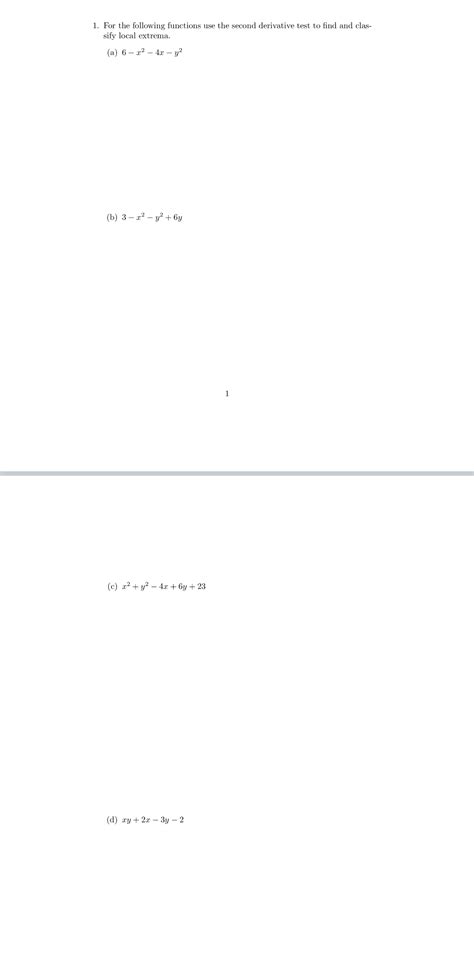 Solved For The Following Functions Use The Second Derivative