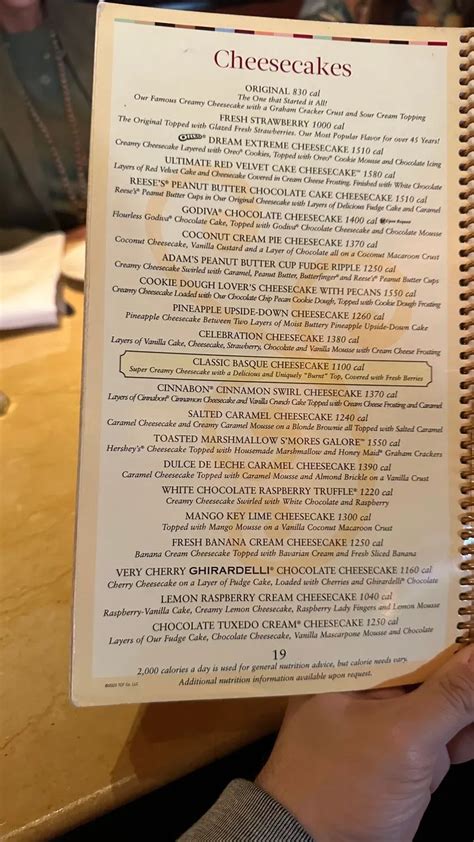 The Cheesecake Factory Menu San Diego Ca Checkle