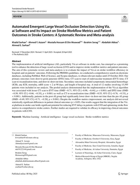 Pdf Automated Emergent Large Vessel Occlusion Detection Using Vizai Software And Its Impact