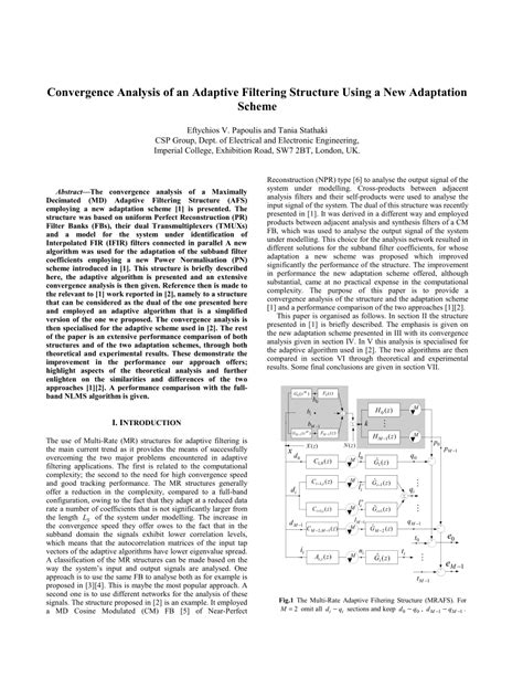 Pdf Convergence Analysis Of An Adaptive Filtering Structure Using A