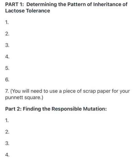 solved part 1 determining the pattern of inheritance of lactose