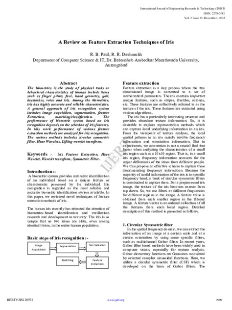 pdf ijert a review on feature extraction techniques of iris