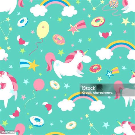 유니콘 문자 집합입니다 유니콘 무지개 마음 요정 날개와 풍선 귀여운 마법의 컬렉션입니다 Catroon 스타일 벡터 일러스트 레이 션 0명에 대한 스톡 벡터 아트 및 기타