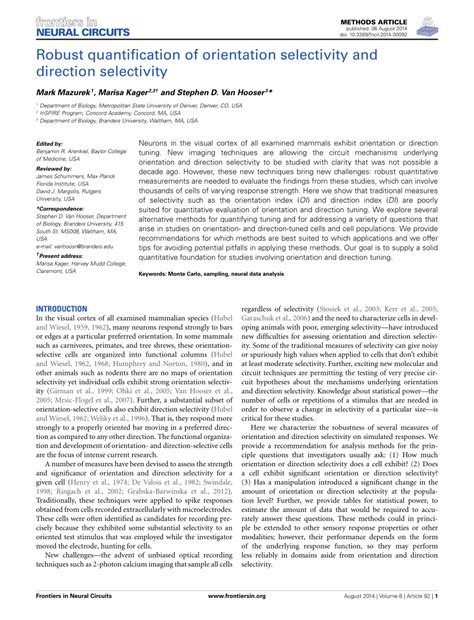 Pdf Robust Quantification Of Orientation Selectivity And Direction