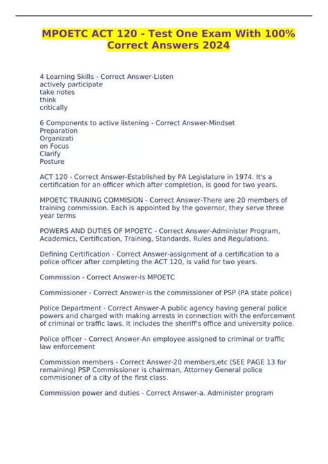 Mpoetc Act 120 Test One Exam With 100 Correct Answers 2024 Mpoetc Stuvia Us