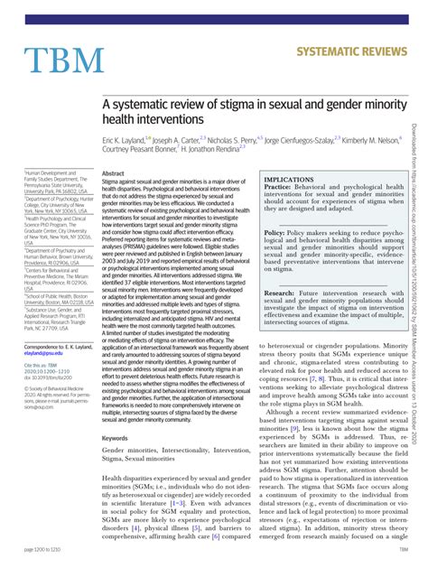 Pdf A Systematic Review Of Stigma In Sexual And Gender Minority Health Interventions