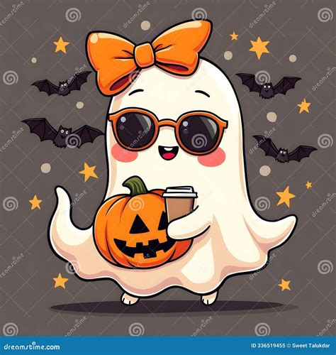 A Cute Cartoon Ghost Girl With A Big Orange Bow In Her Hair Wearing