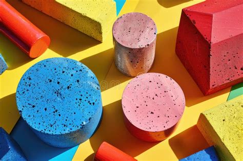 Colorful Concrete Blocks Arranged With A Wooden Block Great For Construction Or Design Concepts