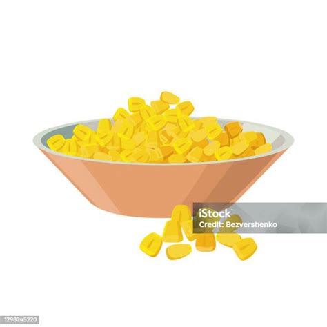 흰색 배경에 고립 된 평평한 디자인의 옥수수 곡물 벡터 그림 옥수수 속대에 대한 스톡 벡터 아트 및 기타 이미지 옥수수 속대 보울 캔 Istock