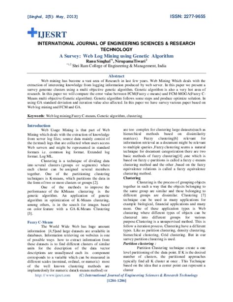 Pdf A Survey Web Log Mining Using Genetic Algorithm
