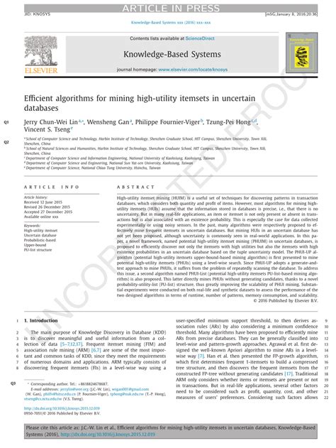 PDF Efficient Algorithms For Mining High Utility Itemsets In
