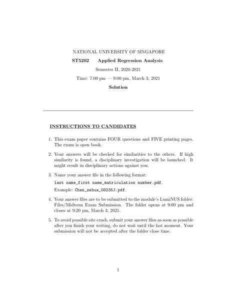 exam review midterm 2021 sol national university of singapore st5202