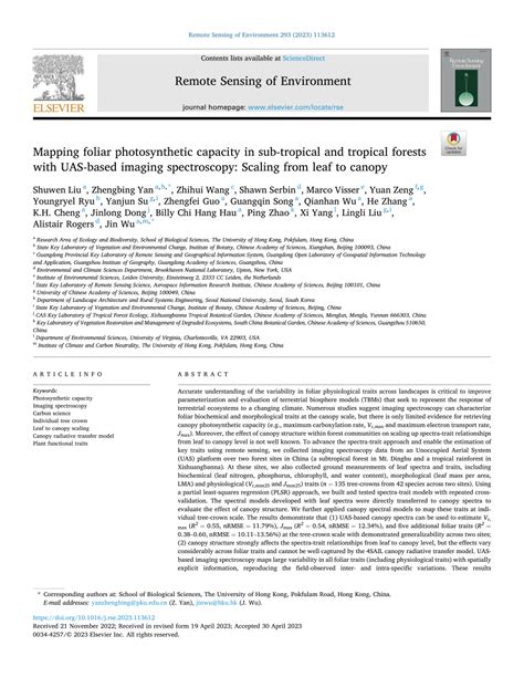 Pdf Mapping Foliar Photosynthetic Capacity In Sub Tropical And Tropical Forests With Uas Based