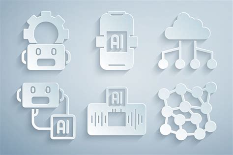 Set Artificial Intelligence Ai Network Cloud Connection Robot Neural Network And Robot Setting
