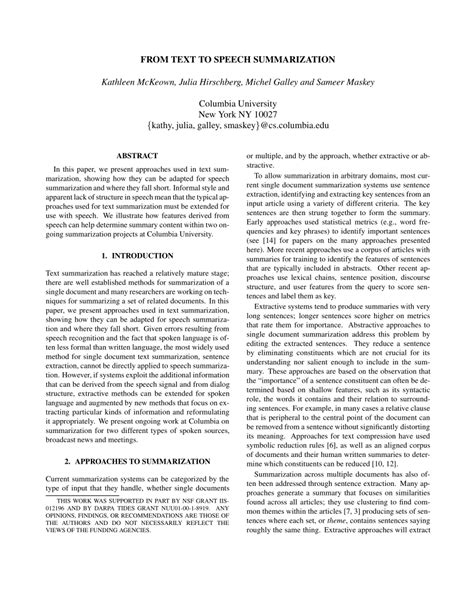 Pdf From Text To Speech Summarization