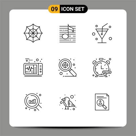 User Interface Pack Of 9 Basic Outlines Of Hobbies Target Drink Search Medical Editable Vector