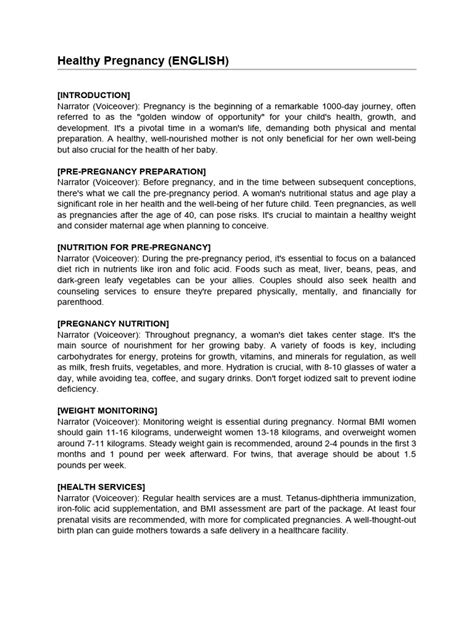 Healthy Pregnancy Script Pdf Pregnancy Diet Nutrition