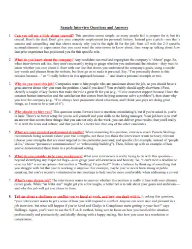 FREE Job Interview Questions And Answers Samples In PDF
