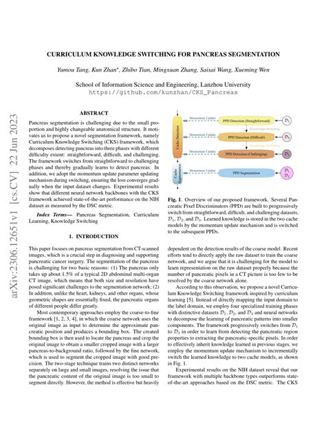 Pdf Curriculum Knowledge Switching For Pancreas Segmentation