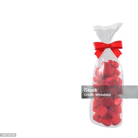 흰색 배경에 분리된 하트 모양의 초콜릿이 있는 가방의 3d 렌더링 3차원 형태에 대한 스톡 사진 및 기타 이미지 3차원 형태 가득 찬 가방 Istock