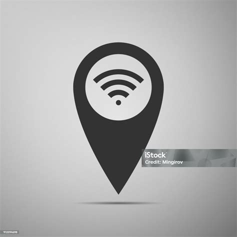 Wifi 인터넷 신호 연결 아이콘이 회색 배경에 고립 된 포인터 지도 평면 디자인입니다 벡터 일러스트 레이 션 0명에 대한 스톡
