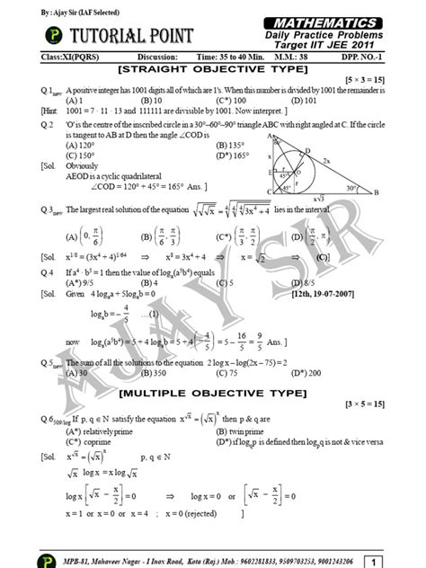 Star Batch Dpp By Ajay Sir Pdf Logarithm Circle