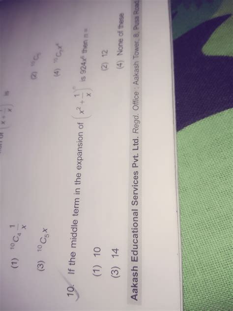Find The Middle Term In The Expansion Of Given Question In The Pictur Askiitians