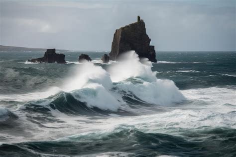 Premium Ai Image Sea Stack Jutting Out Of The Water Surrounded By